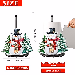 Snowman Paper Towel Holder Meatal, Green Paper Towel Holder Stand Lage, Snowman Christmas Decorations Indoor Home Kitchen Bathroom Decor (6.7*6.7*13.4inch) Winter Farmhouse Bathroom Countertops Decor