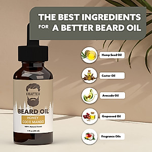 Beard Oil by Crafted Beards - Beard Oil Conditioner - Leave Your Beard Feeling Amazing - All Natural Ingredients - No Residue - Mustache Oil - 1oz - Made in the USA (Honey CoCo Mango)
