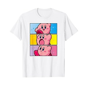 Kirby Vintage Neon Rainbow Cute Face Stacked Panels T-Shirt