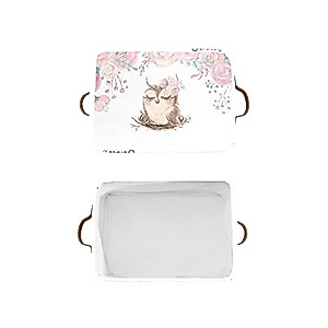 Pink Cute Floral Owl Personalized Storage Bins Box Baskets with Handle Cubes Clothes Basket Box for Women Christmas Office Holiday 1 Pack