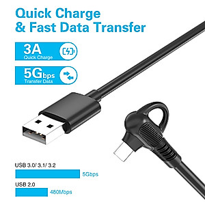 COSOOS 16.4ft/5m Long Link Cable for Quest 3/2/Pro/1, Pico4, VR Headset & Gaming PC, Fast Charging & Computer Data Transfer 90 Degree Type C to A USB 3.2 Gen1 Cable