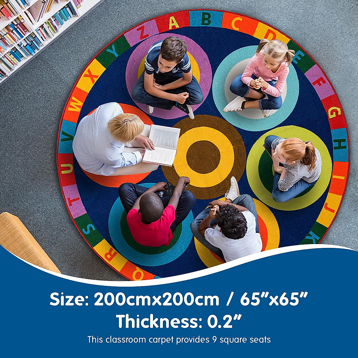 Booooom Jackson Round Classroom Rug Round Kid Classroom Seating Carpet School Rug for Classroom Elementary Circle Time Rug,6'5 x6'5 (7seats)