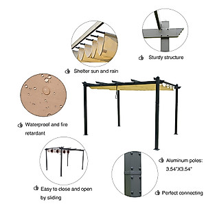 Kozyard Morgan Outdoor Extra-Large Gray Aluminum Frame Pergola with Sunshade Canopy (10'x13', Beige)