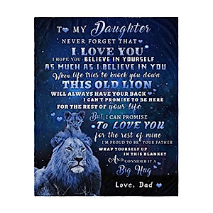 Petowo to My Daughter Blanket from Dad, Lion Blanket to My Daughter, Birthday Thanksgiving Gifts for My Daughter Super Soft Cozy Flannel Throw Blanket for Bed Sofa 50 x60 in