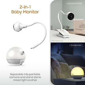 CHILLAX BabyMood Pro - 2 in 1 Baby Monitor with Camera and Audio with Remote Pan, Lights & Lullaby for Toddler & Infant - Full HD 360° Gooseneck Baby Camera for Nursery - Phone App & Tablet Access