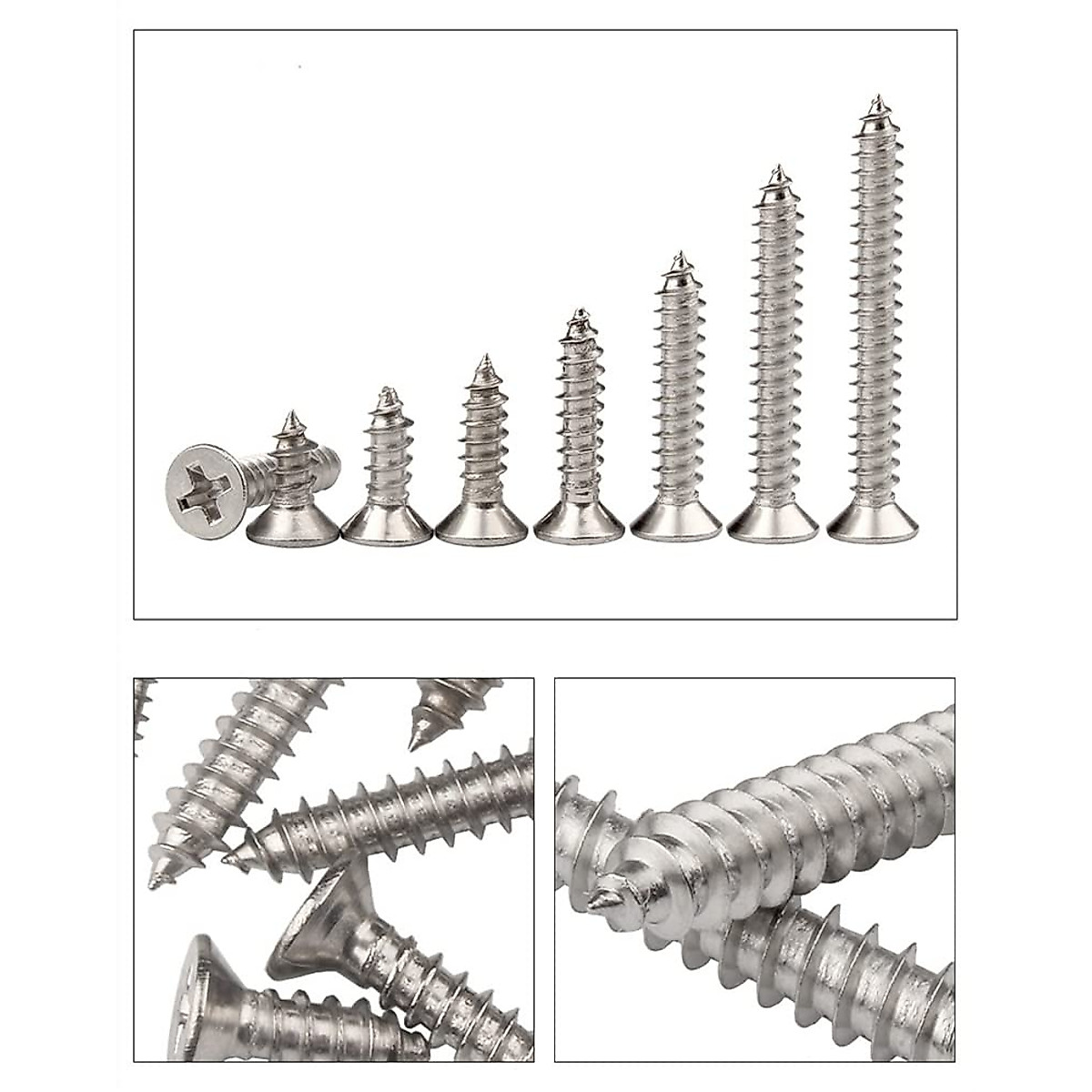 Guard4U 300Pcs M2 304 Stainless Steel Phillips Countersunk/Flat Head Self-Tapping Screws Assortment Kit- Wood Screws M2 x 4mm/ 6mm/ 8mm/ 10mm/ 12mm/ 14mm/ 16mm/ 18mm/ 20mm/ 25mm
