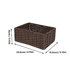 OKUMEYR Coffee Rectangular Storage Box, Wood & Rattan, 8.72x6.09x3.54 inches