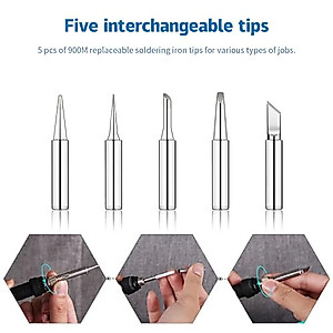 LDK Soldering Iron Kit Electronics, [Upgraded] Full Set 60W 110V Adjustable Temperature Welding Tool with 5pcs Different Tips, Stand, Tweezers, Sponge, Flux Pen, Solder Wire and User Manual