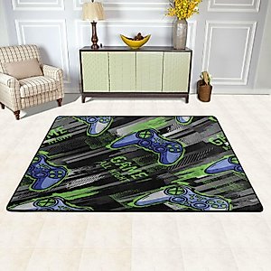 Bright Joysticks Game Area Rug 4x6 Cool Gamepad Non Slip Large Rugs for Living Room Bedroom Absorbent Washable Carpet with Rubber Backing Indoor Outdoor for Dorm Backyard Patio