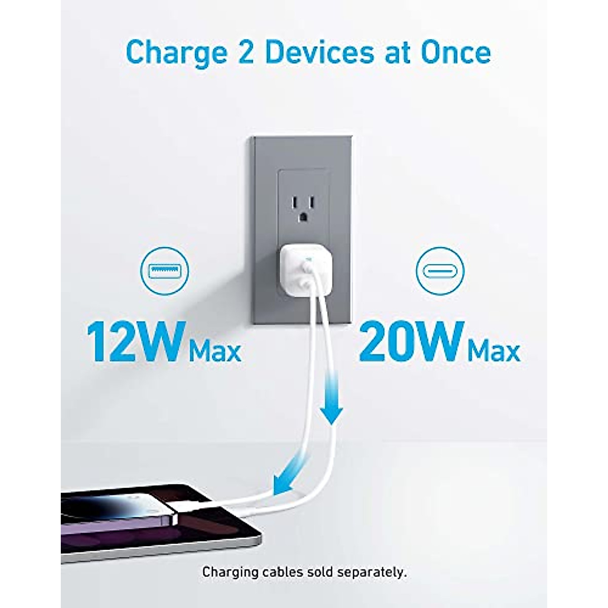 USB C Charger 33W, Anker 323 Charger, 2 Port Compact Charger with Foldable Plug for iPhone 14/14 Plus/14 Pro/14 Pro Max/13/12, Pixel, Galaxy, iPad/iPad Mini and More (Cable Not Included) - White