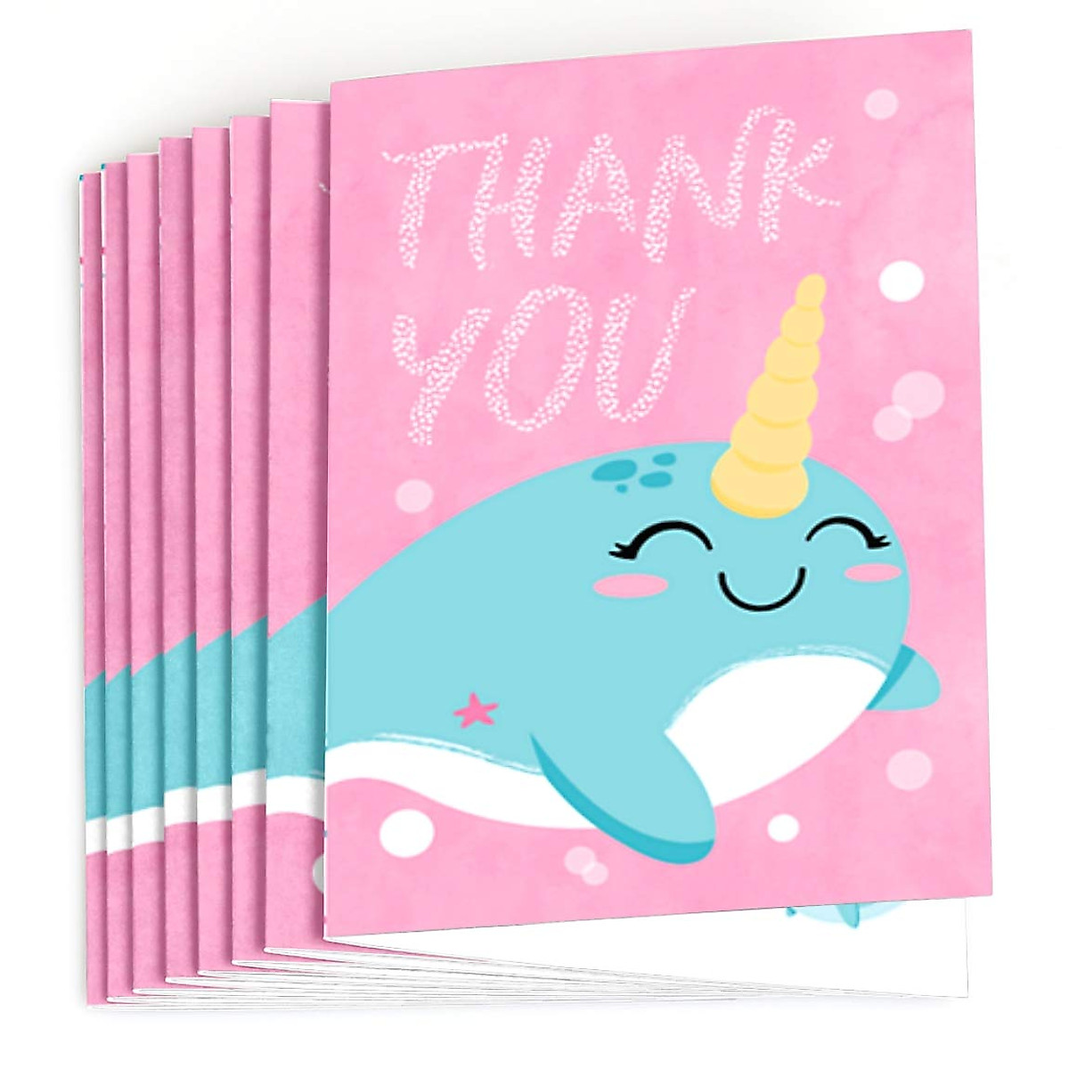 Big Dot of Happiness Narwhal Girl - Under The Sea Baby Shower or Birthday Party Thank You Cards (8 count)