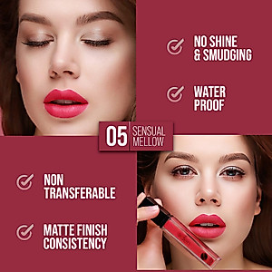 aden Tattoo Matte Lipstick - 7ML - Highly Pigmented - Provides Non-Shinny, Non Smudging and Velvety Finish – Water Proof Made in Italy (05 Sensual Mellow)