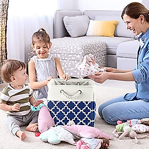 4 Pack Fabric Storage Baskets 16 Inch Large Collapsible Canvas Linen Baskets Rectangle Storage Bins with Handles for Organizing Shelves Linen Closet Organizers (blue Quatrefoil)