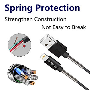 iPhone Charger Cable Sharllen Spring iPhone Lightning Cable 5Pack 6FT USB Fast Charging & Data Sync Cord Long iPhone Charging Cable Compatible iPhone Xs/Max/XR/X/8/8P/7/7P/6/6S/SE/iPad/iPod Black