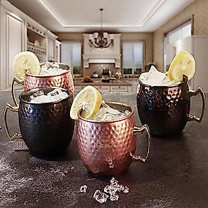 Arora Moscow Mule Mug, Set of 4 Black Hammered, Durable for Home Dining, Max Capacity 20oz, 3.7" D x 3.9" H (6014506)