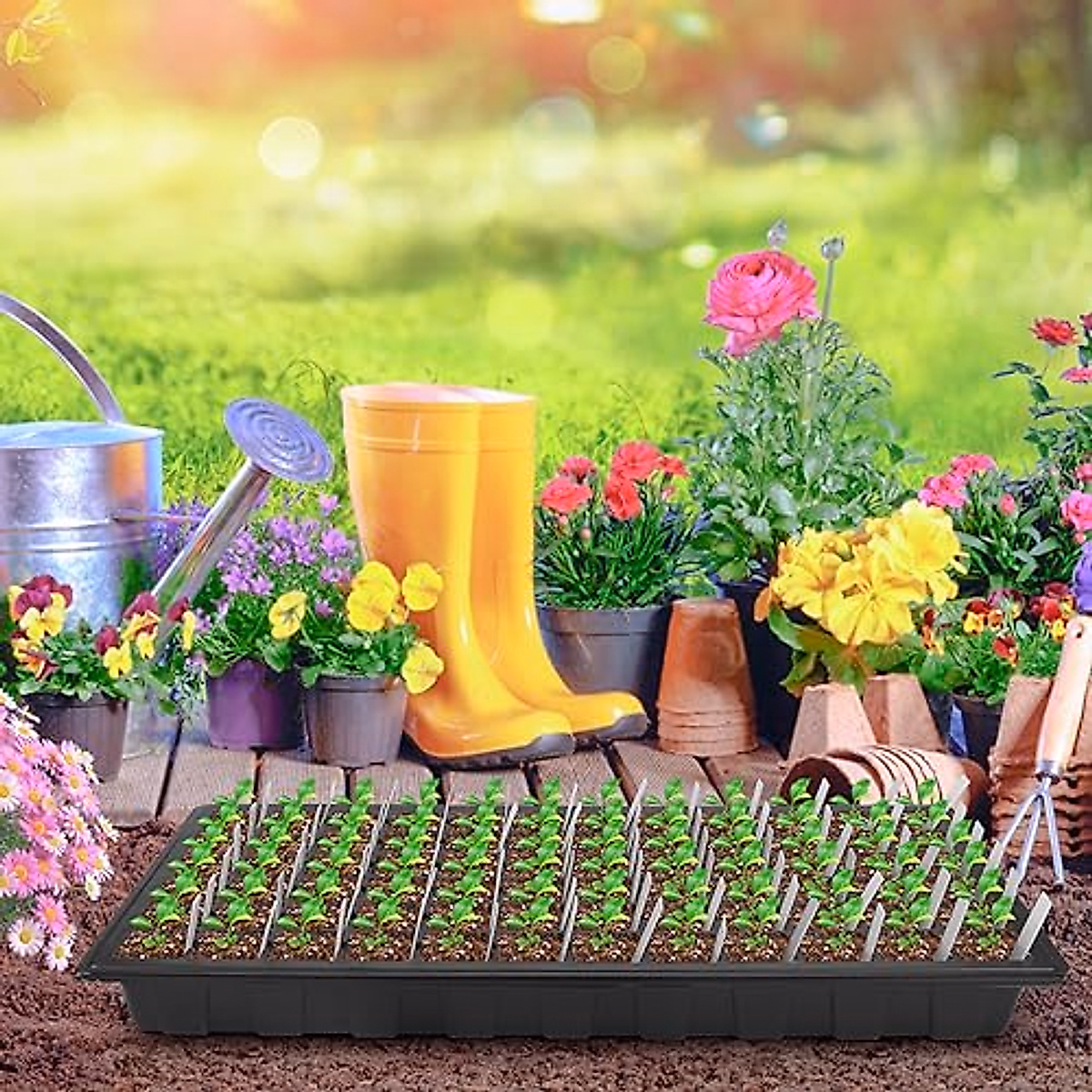 DUALCROWN-5 Pack Plant Seedling Trays kit,1020 Plant Germination Trays with 360pcs Seedling Puller Reusable. Gardening Seed Germination+Seed Starter Planting for Indoor Plant Germination.