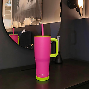 winiwo 40 oz Tumbler with Handle and Straw for Her, Flexible Straw, Insulated Tumbler Cups with Silicone Bottom, Keeps Beverages Cold Up to 24 Hours, Gym/Work/Travel/School/Gift（Ruby Red）