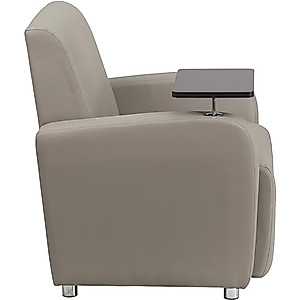 Flash Furniture George LeatherSoft Guest Chair with Tablet Arm and Cup Holder, Upholstered Tablet Arm Chair for Offices and Waiting Rooms, Gray