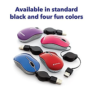 Verbatim Wired Optical Computer Mini USB-A Mouse - Plug & Play Corded Travel Mouse – Black 98113