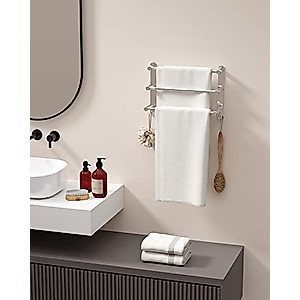 3-Tier Adjustable Ladder Bath Towel Bar 16 to 27.6 Inch, ZUEXT Polish Chrome Stainless Steel Towel Holder Hanger,Wall Mounted Stair Towel Rod for Bathroom Kitchen, Strechable Towel Rail Racks w/Hooks