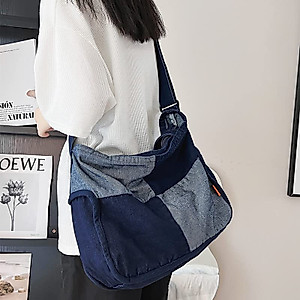 Light Weight Soft Denim Tote Shopper Shoulder Handbag Hobo Tote Bag for Women Crossbody Bag Large Capacity Purse (Dark Green)
