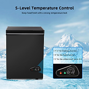 Geekman Chest Freezer 3.5 Cubic Feet Capacity with Removable Basket, Defrost Water Drain, 6 Level Adjustable Temperature, Energy Saving, and Top-Open Door for home, bar, office (Black)