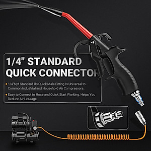 Air Blow Gun 290 Max PSI Air Blower for Compressor, 1/4" Air Inlet Air Nozzle Blow Gun Air Flow Trigger, Air Blower Gun with Rubber Tip Adapt to Air Compressors for Car Clean Care Detail Dust Removal