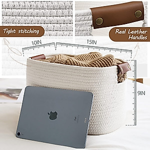 Collapsible Cotton Rope Storage Baskets [1-Pack], Woven Shelf Storage Basket, Nursery Organizers, Laundry Basket for Baby Clothes, Toys, Makeup, Books, Towels (White, 15''×10''×9'')