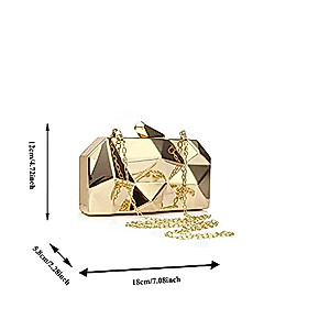 Women Geometric Lattice Pattern Metal Evening Bag Party Wedding Bridal Prom Purse Crossbody Bag with Chain (Gold)