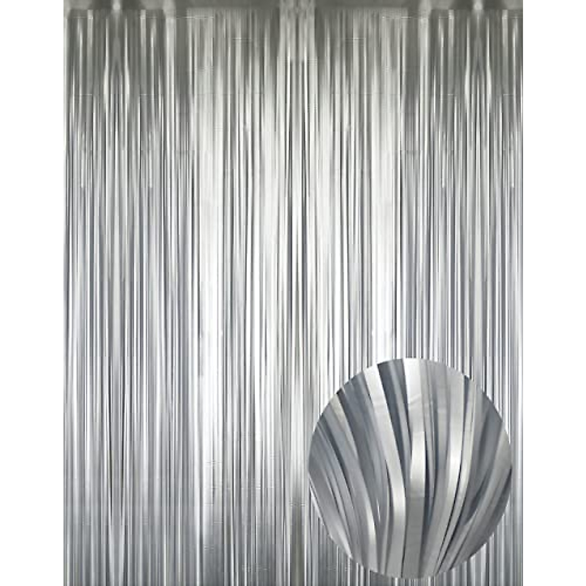 GOER 3.2 ft x 9.8 ft Metallic Tinsel Foil Fringe Curtains Party Photo Backdrop Party Streamers for Birthday,Graduation,New Year Eve Decorations Wedding Decor (1 Pack,Matte Silver)