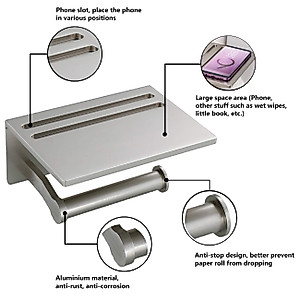 Smarthome Toilet Paper Holder with Shelf, Aluminum Tissue Roll Mobile Phone Storage Shelf for Modern Bathroom, 3M Self Adhesive No Drilling or Wall-Mounted Screws, Brushed Nickel