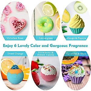 Aofmee Bath Bombs Gift Set, Handmade Bubble and Floating Fizzies Spa Kit, Shea and Cocoa Dry Skin Moisturize, Birthday Valentines Mothers Day Anniversary Christmas Gifts for Women, Mom, Her, Kids