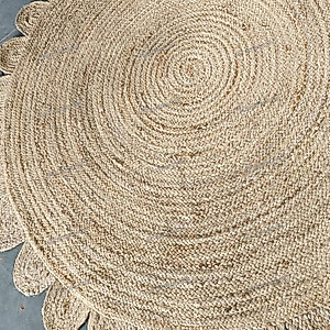 Generic 4X4, 5X5, 6X6,Feet Natural Jute Scallop Round Rug, Floor Scalloped Edge Rug Braided Boho Eco Large Circular Handmade Area Rugs (Natural, 5X5 Ft Round Rug)
