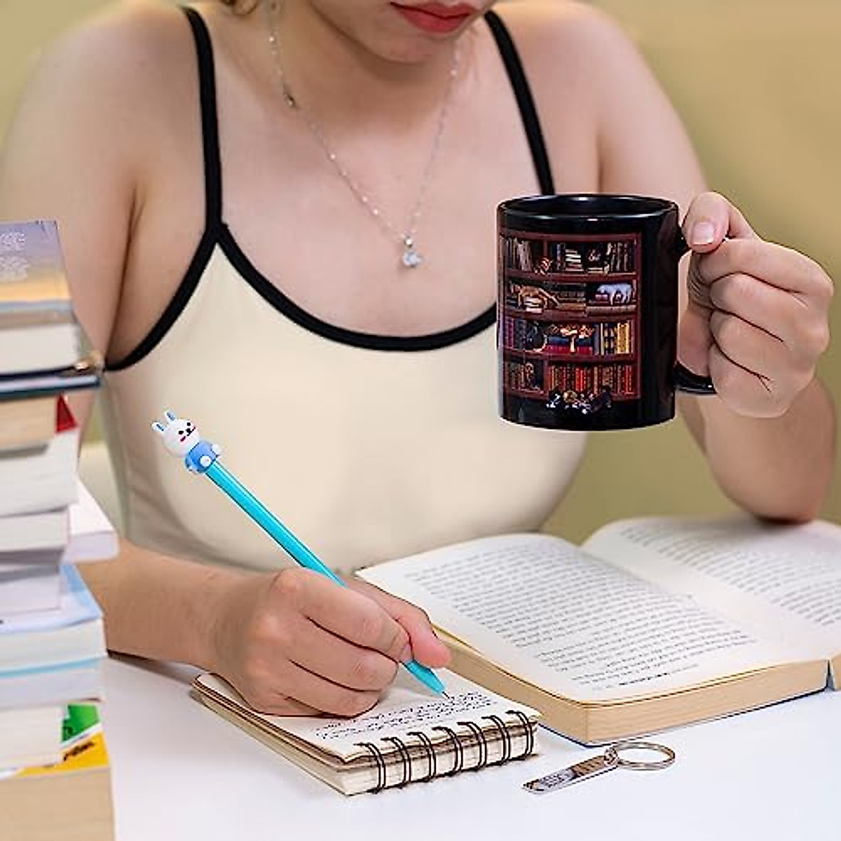 Kovan Library Bookshelf Mug Book Lovers Coffee Mug Library Mug for Cat and Book Lover Book Coffee Mug Book Mug Bookworm Mug Book Club Cup - Gifts for Readers Bookish Black Mug 11Oz With Keychain