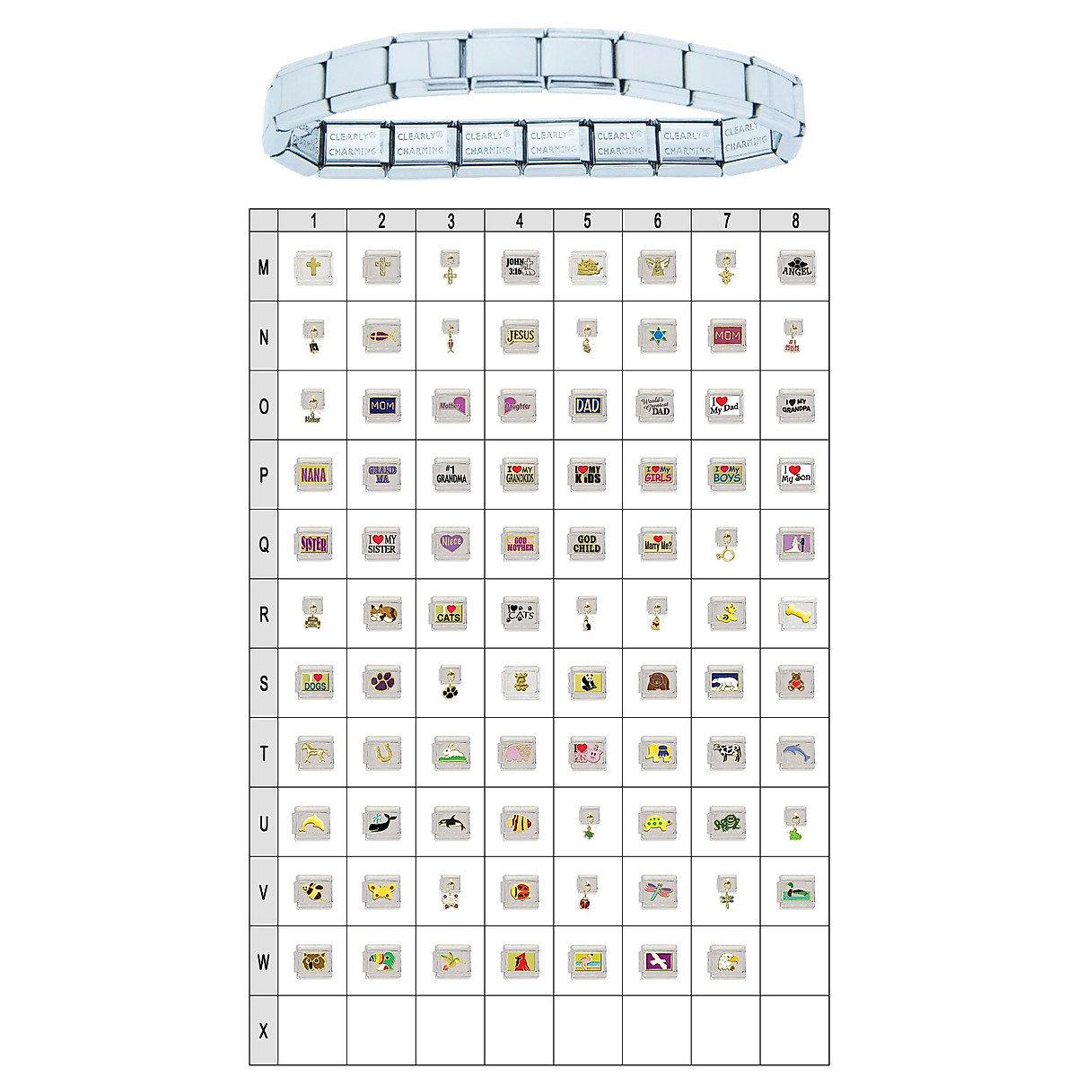 Clearly Charming Italian Charm Shiny Starter Bracelet with 8 Charms Bundle