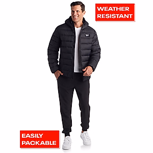 Reebok Men's Jacket – Lightweight Hooded Quilted Puffer Coat – Warm Insulated Winter Jacket for Men (S-4X), Size Large, Solid Black