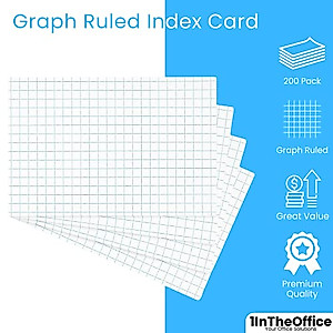 1InTheOffice Index Cards 4x6 Graph Ruled White, Quad Ruled Index cards 4x6 200/Pack