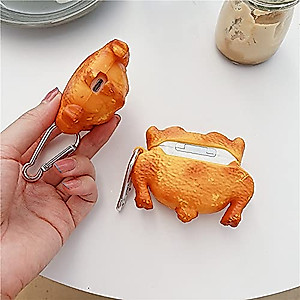 Soft Silicone Roast Chicken Case for Apple AirPods 1 2 1st 2nd Generation with Keychain Hook 3D Cartoon Food Shaped Cute Lovely Fun Funny Unique Creative Cool Kids Girls Women Men Guys Boys