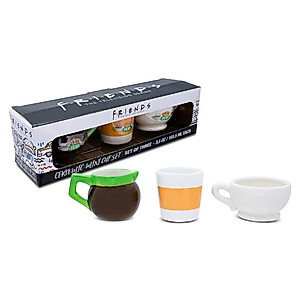 Silver Buffalo Friends Central Perk Logo 3pc Ceramic 3D Sculpted Mini Cup Set, Perfect as a Sugar, Cream, or Milk set, 3.5 Ounces
