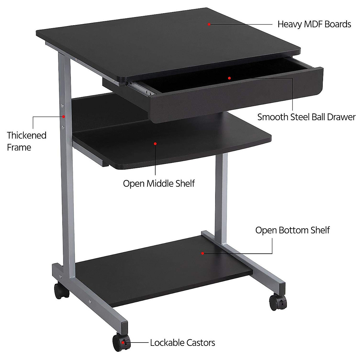 Topeakmart Wheeled Lectern Mobile Presentation Stand Podium w/ 2 Brake Casters, Storage Shelf, Edge Stopper