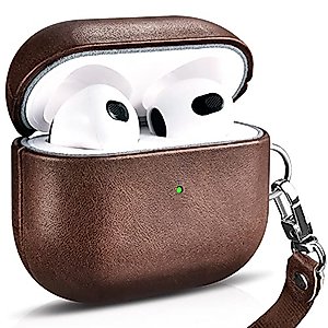CEENFFO Genuine Leather Case for AirPods 3 (2021), Compatible with AirPods 3 Case Leather with Lanyard, Supports Wireless Charging and Front LED Visible for Case