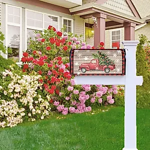 Christmas Mailbox Covers Magnetic Standard Size 18x21 Winter Green Xmas Car Truck Tree Snowflakes Red Plaid Print Decorative Mailbox Wrap Cover Holiday Decorations Outdoor Home Patio Garden Decor