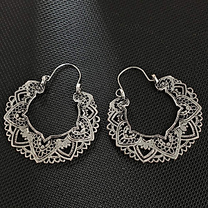 Women Earrings Ethnic Jewelry Enamel Earrings Boho Vintage Drop Earrings (Silver, One Size)
