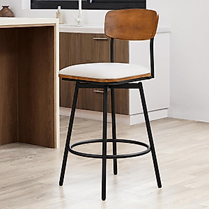 CHITA Swivel Counter Height Bar Stools with Back, Fabric Upholstered Barstools Set of 2, 27" Seat Height, Metal & Wood Frame, Cream