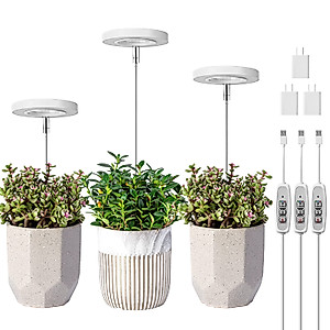 LORDEM Grow Light, Full Spectrum LED Plant Light for Indoor Plants, Height Adjustable Growing Lamp with Auto On/Off Timer 4/8/12H, 4 Dimmable Brightness, Ideal for Small Plants, 3 Packs