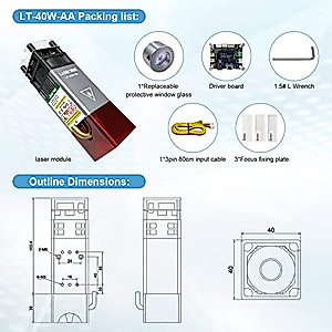 LASER TREE 40W Laser Module, 5W Optical Output Power Laser Cutter Module w/Metal Air Assist, Compatible with Laser Engraver Laser Cutter Machines CNC, 45mm Fixed Focus 12V