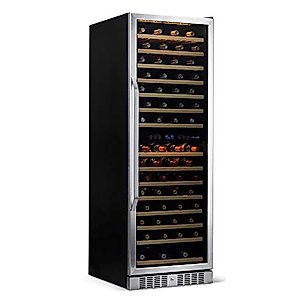 NewAir 24" Wine Cooler Refrigerator, Large 160 Bottle Built-in or Freestanding Dual Zone Wine Cellar in Stainless Steel with Precision Thermostat, and Full Extension Beechwood Shelves