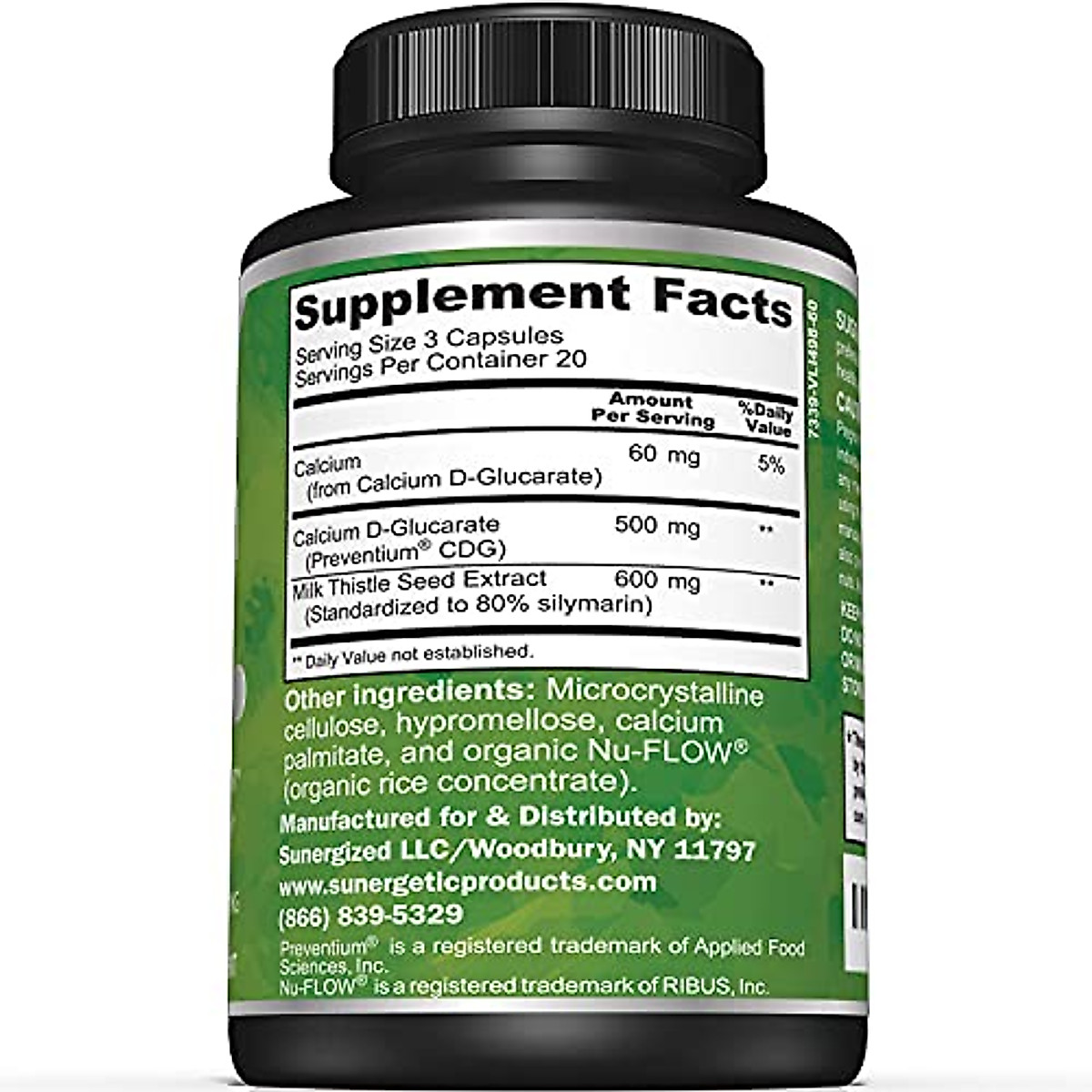 Premium Calcium D-Glucarate Supplement with Milk Thistle Extract - Calcium D-Glucarate for Liver Support & Detox Support – 500mg of Calcium D-Glucarate Per Serving – 60 Capsules