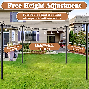 NUERPO String Light Poles,Metal Poles for Hanging Outdoor Light Strings,2 Pack 10 FT Light Poles Stand for Outside Garden,Patio,Wedding,Backyard,Deck,Party