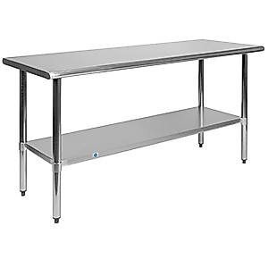 Flash Furniture Reese Stainless Steel 18 Gauge Prep and Work Table with Undershelf - NSF Certified - 60"W x 24"D x 34.5"H